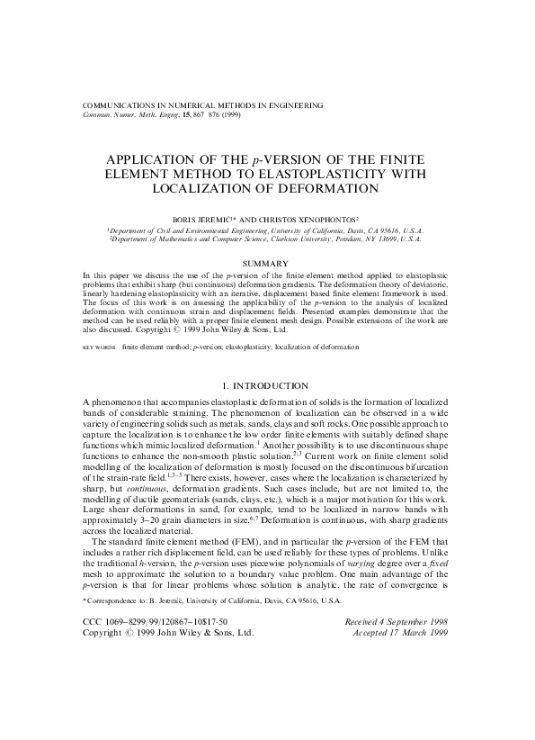 Pdf Application Of Thep Version Of The Finite Element Method To