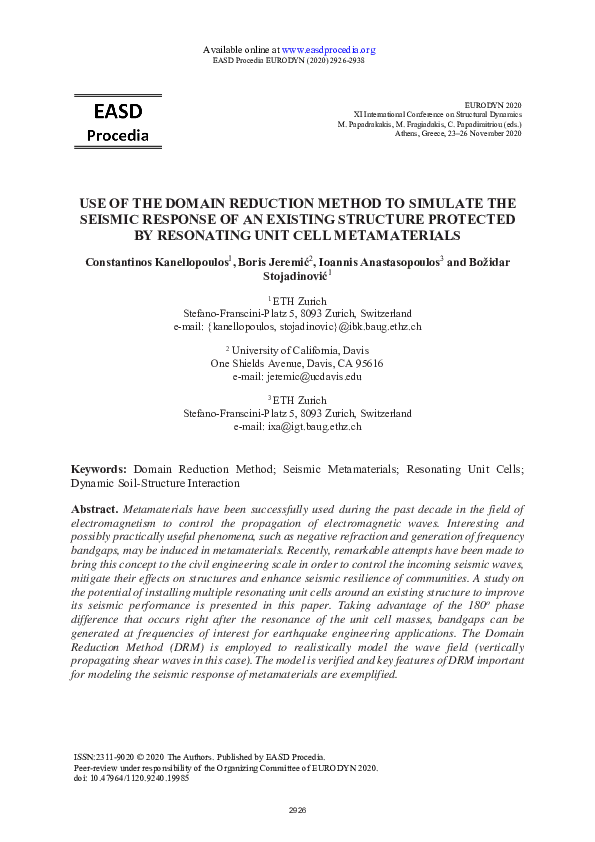 (PDF) Use of the Domain Reduction Method to Simulate the Seismic Response of an Existing ...