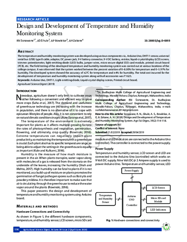 (PDF) Design and Development of Temperature and Humidity Monitoring System