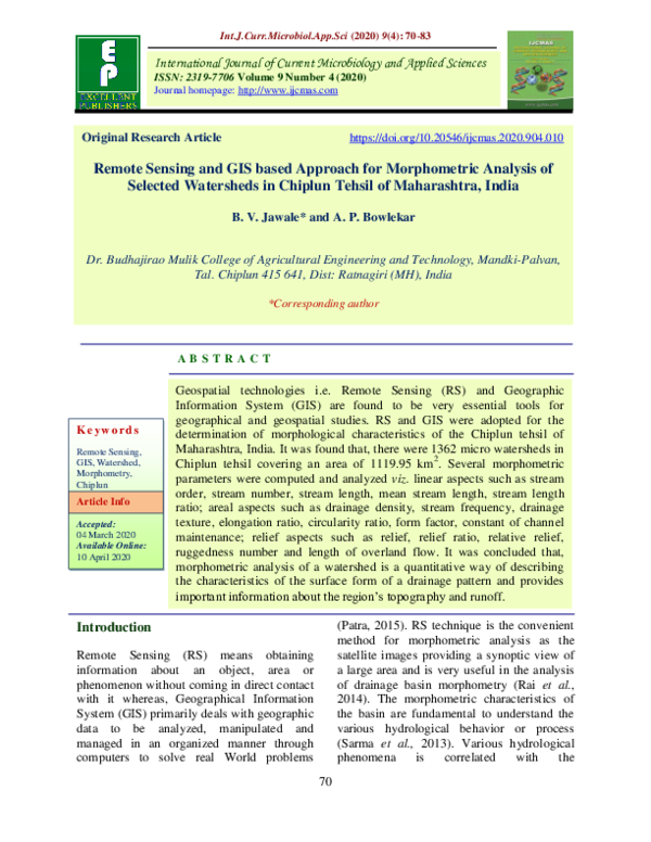 Pdf Remote Sensing And Gis Based Approach For Morphometric Analysis Of Selected Watersheds In