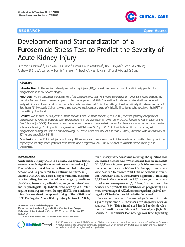 (PDF) Development and Standardization of a Furosemide Stress Test to ...