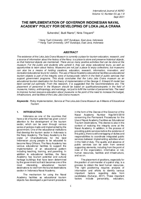 (PDF) The Implementation of Governor Indonesian Naval Academy’ Policy for Developing of Loka ...
