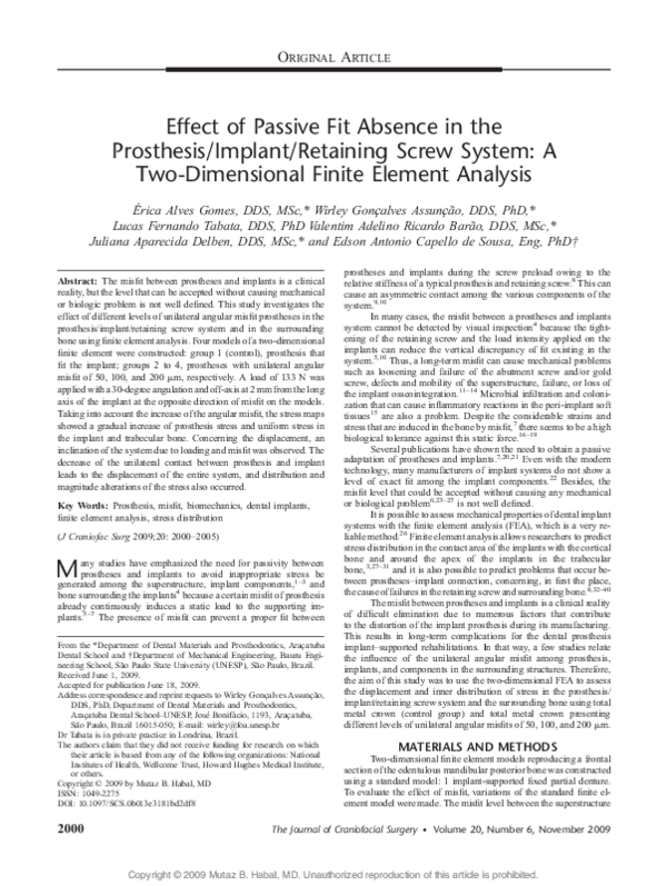 (PDF) Effect of Passive Fit Absence in the Prosthesis/Implant/Retaining ...