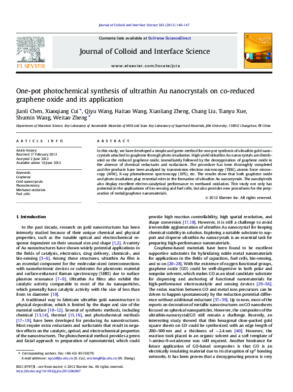 (PDF) One-pot photochemical synthesis of ultrathin Au nanocrystals on co-reduced graphene oxide ...