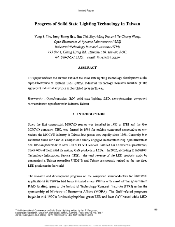 (PDF) Advancements in Solid State Lighting in Taiwan