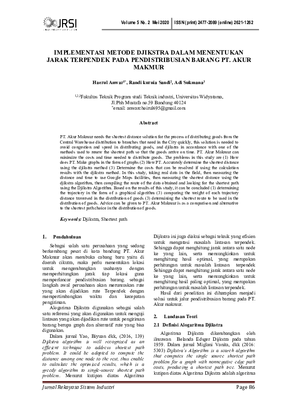(PDF) Implementasi Metode Djikstra Dalam Menentukan Jarak Terpendek ...