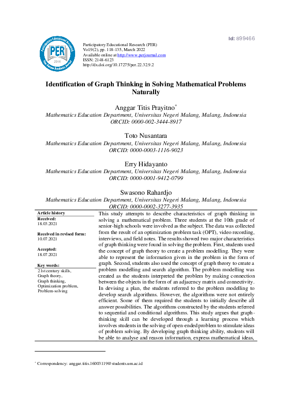 (PDF) Identification of Graph Thinking in Solving Mathematical Problems Naturally