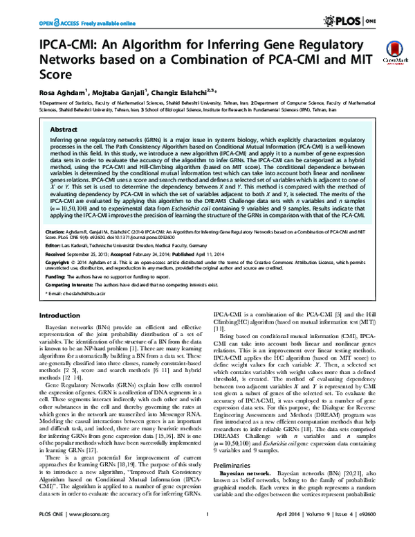 (PDF) IPCA-CMI: An Algorithm for Inferring Gene Regulatory Networks based on a Combination of ...