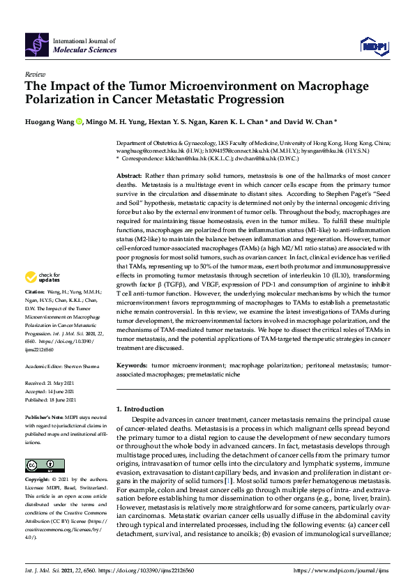 (PDF) The Impact of the Tumor Microenvironment on Macrophage Polarization in Cancer Metastatic ...
