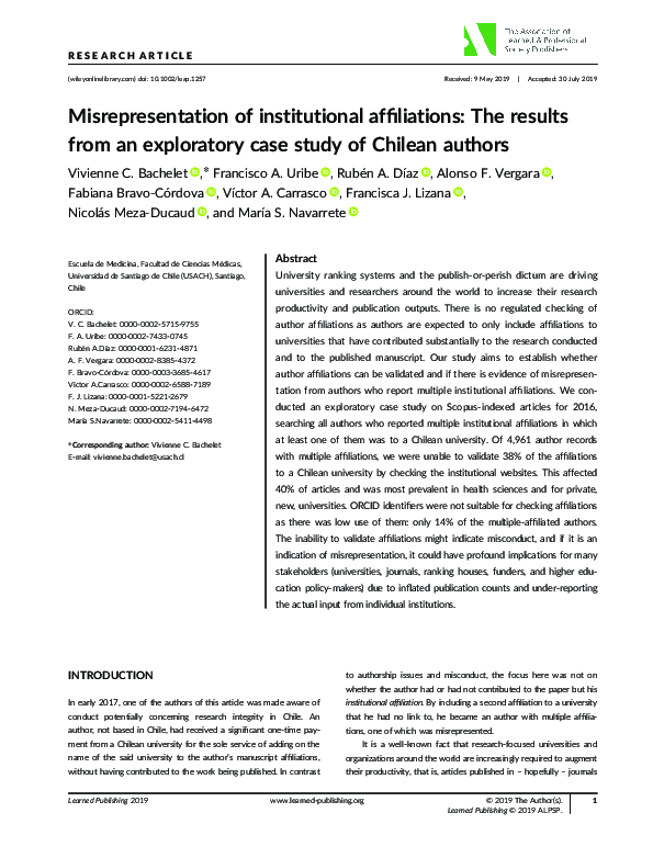 (PDF) Misrepresentation of institutional affiliations: The results from ...