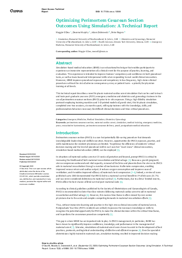 (PDF) Optimizing Perimortem Cesarean Section Outcomes Using Simulation ...