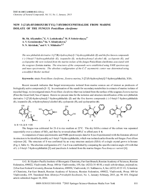 (PDF) New 3-[2′(R)-Hydroxybutyl]-7-Hydroxyphthalide from Marine Isolate ...