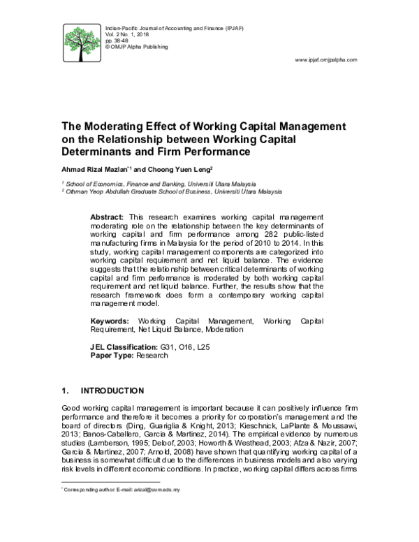 (PDF) The Moderating Effect of Working Capital Management on the Relationship between Working ...