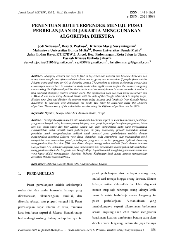 (PDF) Penentuan Rute Terpendek Menuju Pusat Perbelanjaan DI Jakarta ...