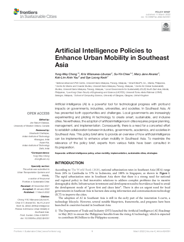 (PDF) Artificial Intelligence Policies to Enhance Urban Mobility in ...