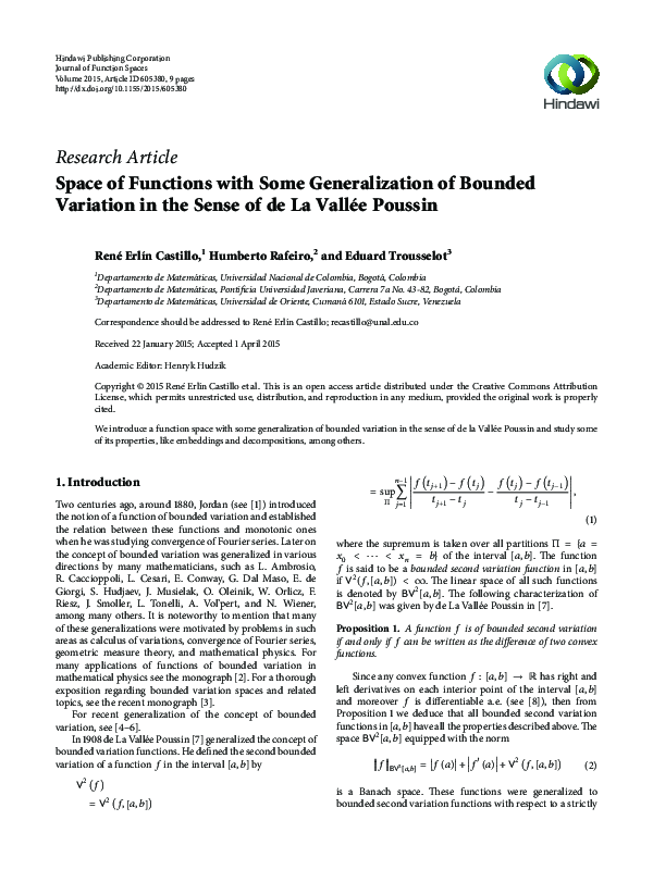 (PDF) Space of Functions with Some Generalization of Bounded Variation in the Sense of de La ...