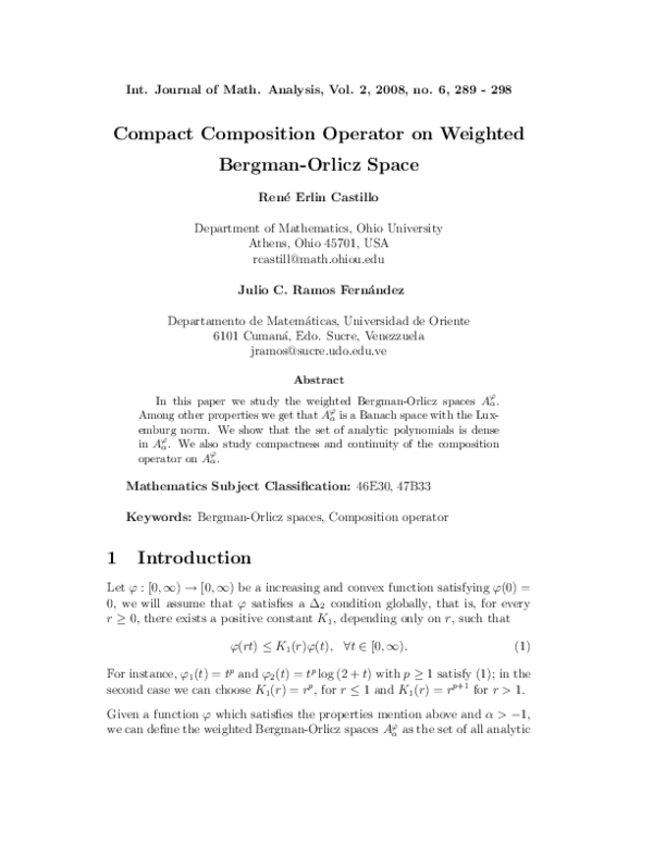 Pdf Compact Composition Operator On Weighted Bergman Orlicz Space