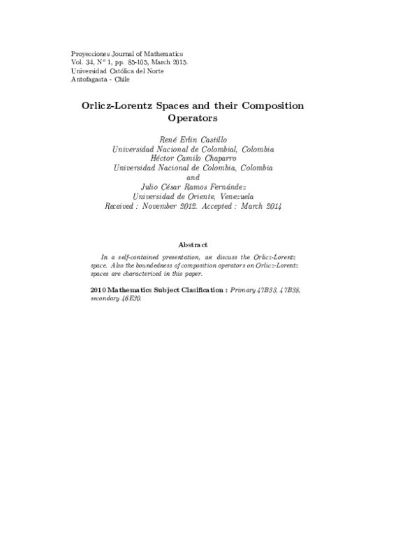 (PDF) Orlicz-Lorentz Spaces and their Composition Operators