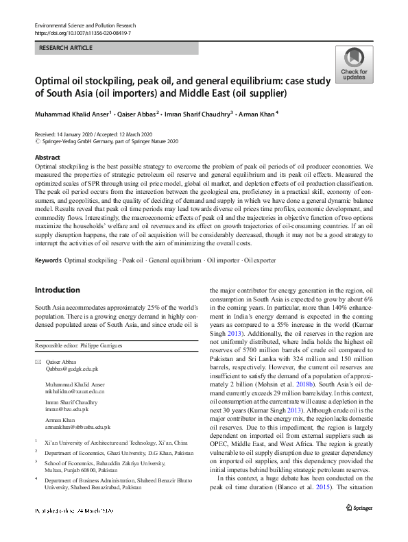 (PDF) Optimal oil stockpiling, peak oil, and general equilibrium: case ...