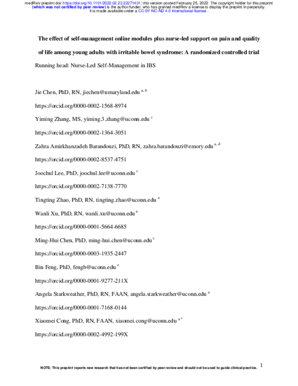 (PDF) The effect of self-management online modules plus nurse-led support on pain and quality of ...