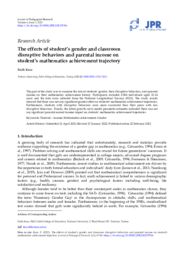 (PDF) The effects of student s gender and classroom disruptive ...