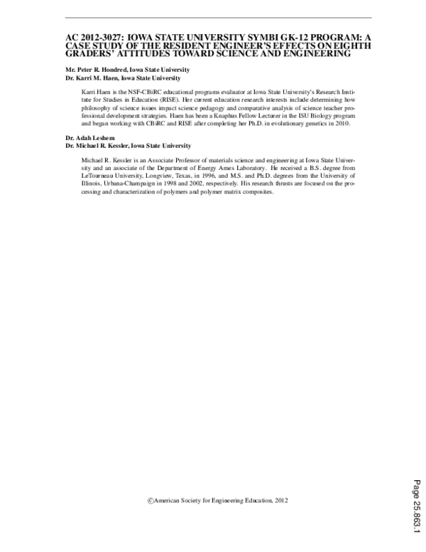 (PDF) Iowa State University SYMBI GK-12 Program: A Case Study of the Resident Engineer's Effects ...