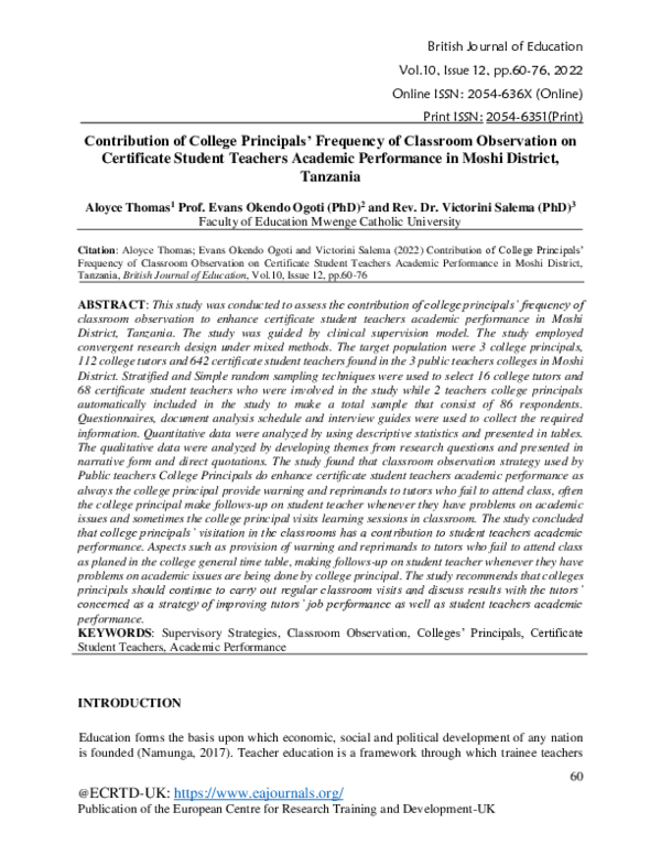 (PDF) Contribution of College Principals’ Frequency of Classroom ...