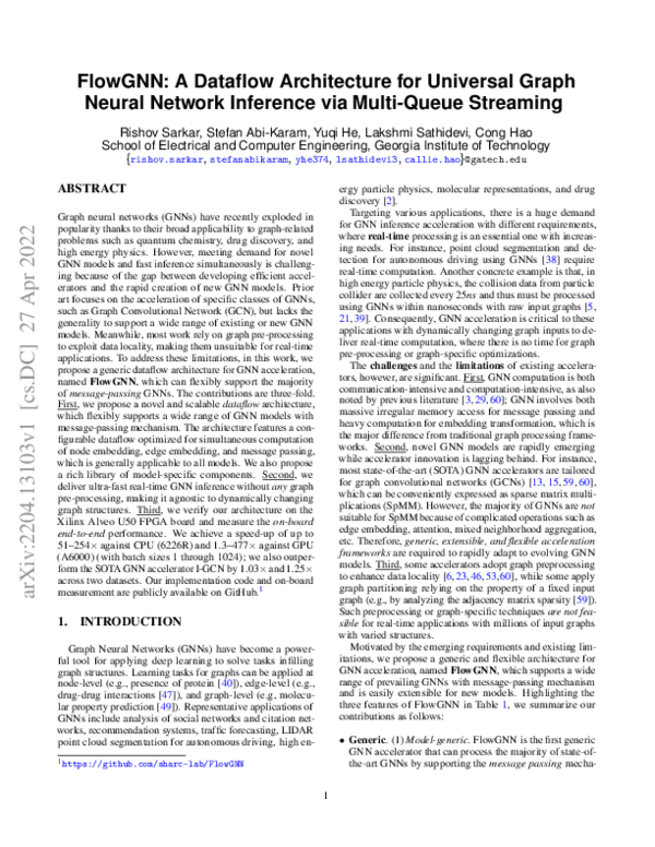 Pdf Flowgnn A Dataflow Architecture For Universal Graph Neural Network Inference Via Multi