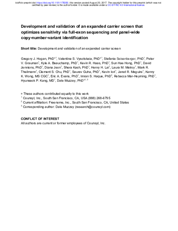 Pdf Development And Validation Of An Expanded Carrier Screen That Optimizes Sensitivity Via