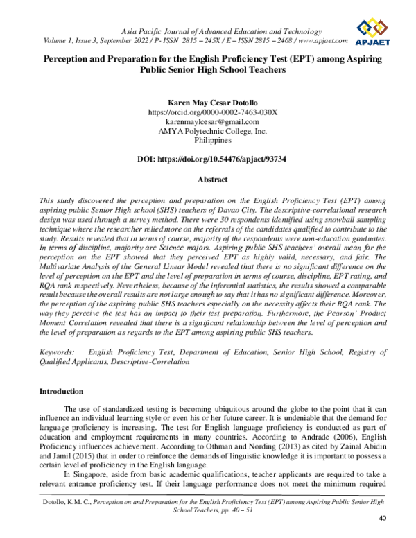 (PDF) Perception and Preparation for the English Proficiency Test (EPT ...