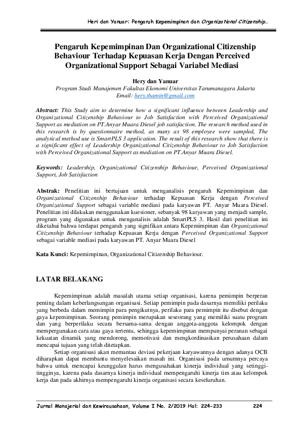 (PDF) Pengaruh Kepemimpinan Dan Organizational Citizenship Behaviour Terhadap Kepuasan Kerja ...