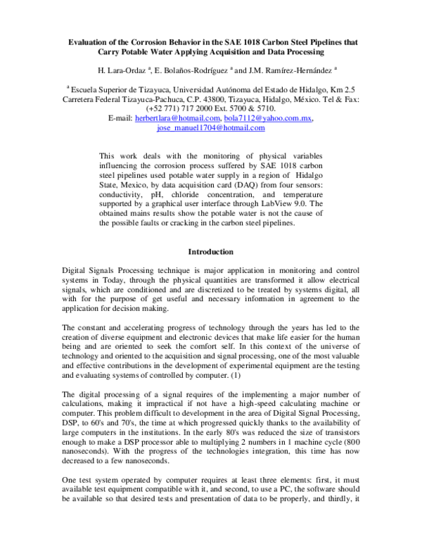 (PDF) Evaluation of the Corrosion Behavior in the SAE 1018 Carbon Steel ...