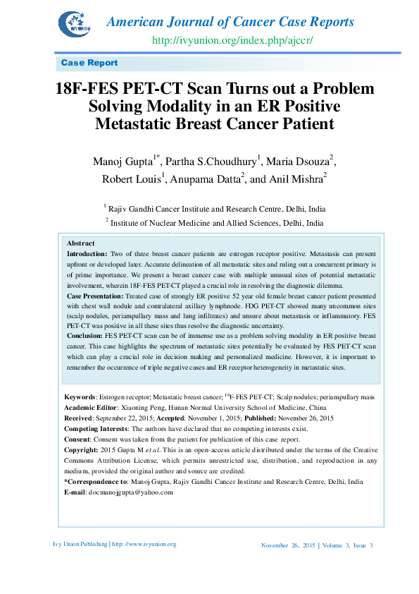 (PDF) 18 F-FES PET-CT Scan Turns out a Problem Solving Modality in an ...