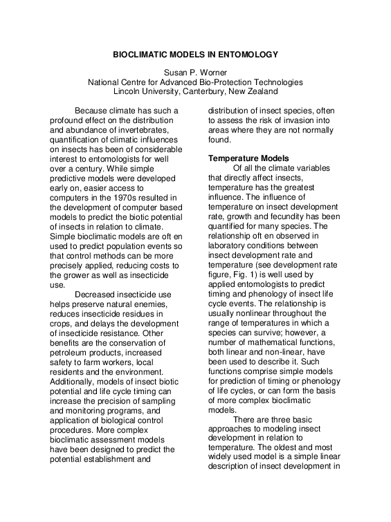 (PDF) Bioclimatic Models in Entomology