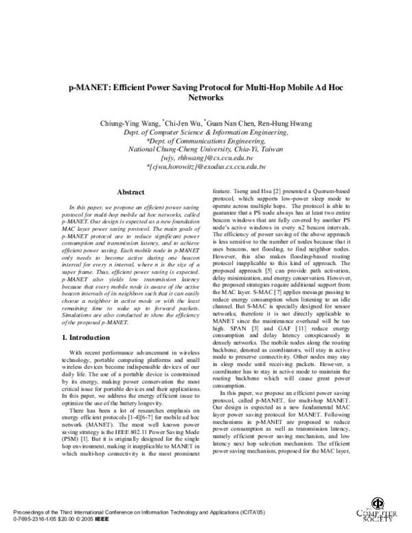 (PDF) p-MANET: Efficient Power Saving Protocol for Multi-Hop Mobile Ad ...