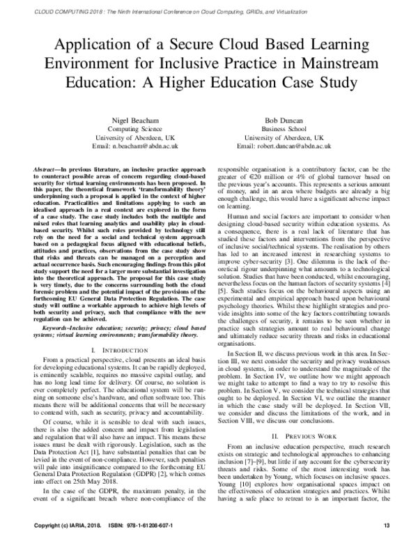 (PDF) Application of a Secure Cloud Based Learning Environment for Inclusive Practice in ...