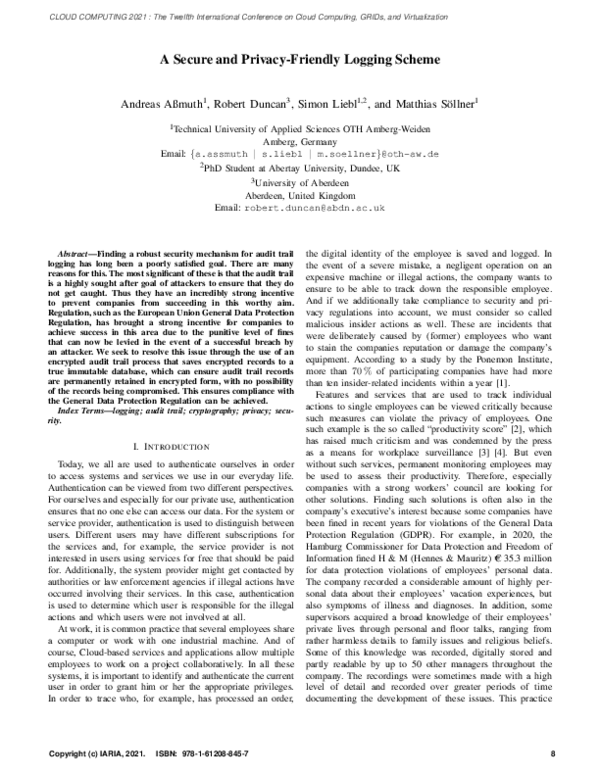 (PDF) A Secure and Privacy-Friendly Logging Scheme