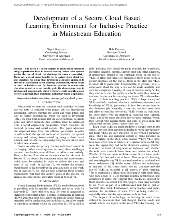 (PDF) Development of a Secure Cloud Based Learning Environment for Inclusive Practice in ...