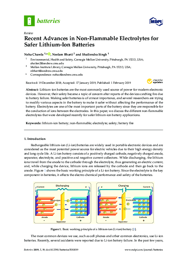 (PDF) Recent Advances in Non-Flammable Electrolytes for Safer Lithium ...