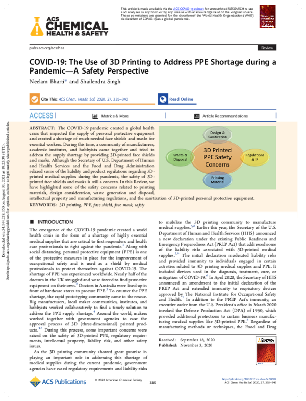 (PDF) COVID-19: The Use of 3D Printing to Address PPE Shortage during a ...