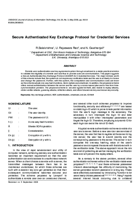 (PDF) Secure Authenticated Key Exchange Protocol for Credential Services