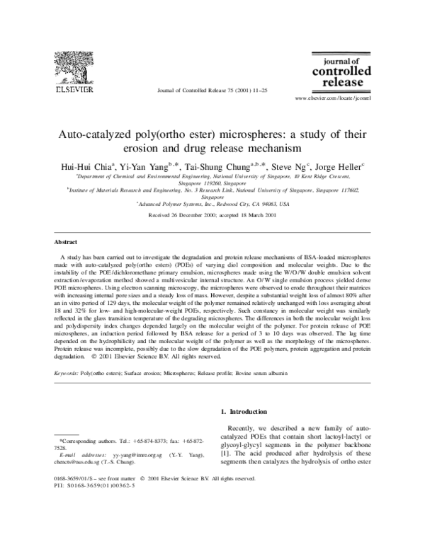 (PDF) Auto-catalyzed poly(ortho ester) microspheres: a study of their ...