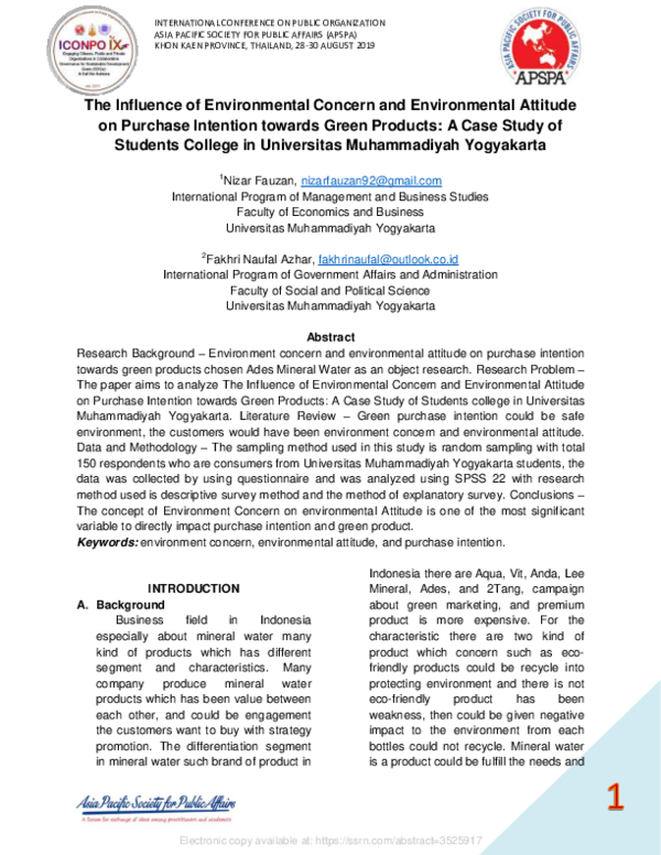 (PDF) The Influence of Environmental Concern and Environmental Attitude on Purchase Intention ...