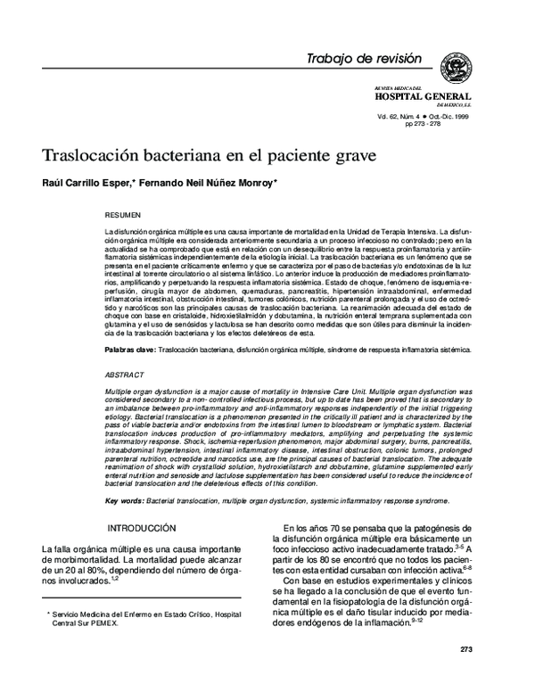 (PDF) Traslocación bacteriana en el paciente grave