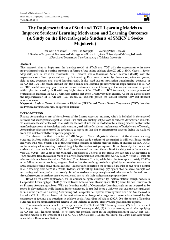 (PDF) The Implementation of Stad and TGT Learning Models to Improve ...