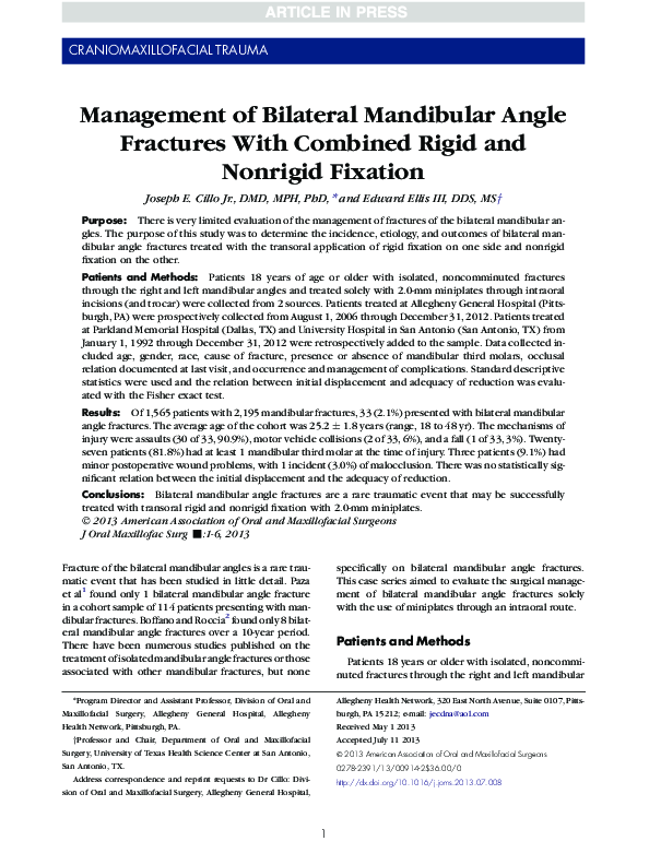 (PDF) Management of Bilateral Mandibular Angle Fractures With Combined ...