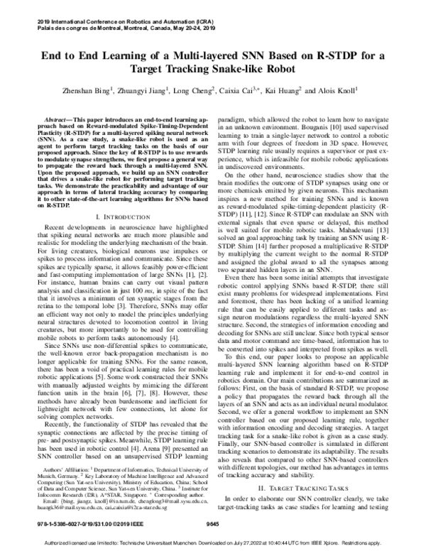(PDF) End to End Learning of a Multi-Layered Snn Based on R-Stdp for a Target Tracking Snake ...
