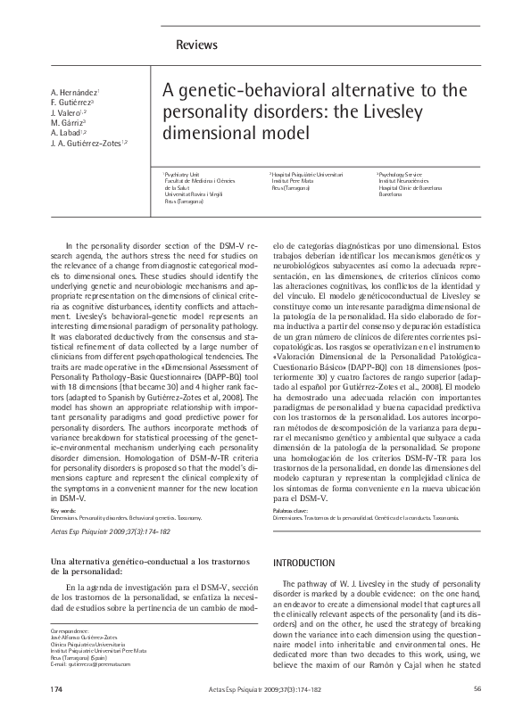 (PDF) [A genetic-behavioral alternative to the personality disorders ...