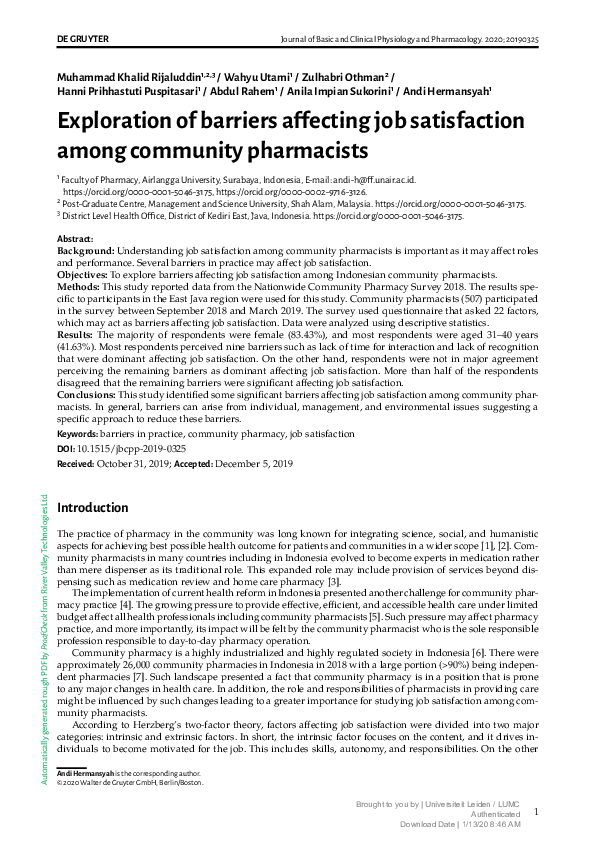 (PDF) Exploration of barriers affecting job satisfaction among ...