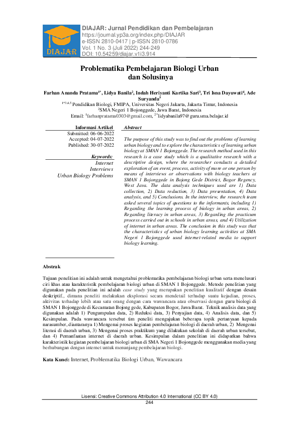 (PDF) Problematika Pembelajaran Biologi Urban dan Solusinya